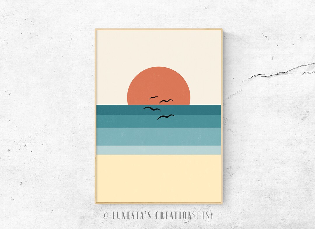 Geometric Sunset Ocean Print Abstract Beach Art Nordic Prints Scandi ...