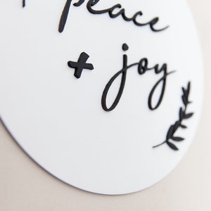 Front Door Sign, Peace & Joy, Holiday Round Wood Hanging, Door Decor ...
