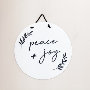 Front Door Sign, Peace & Joy, Holiday Round Wood Hanging, Door Decor ...