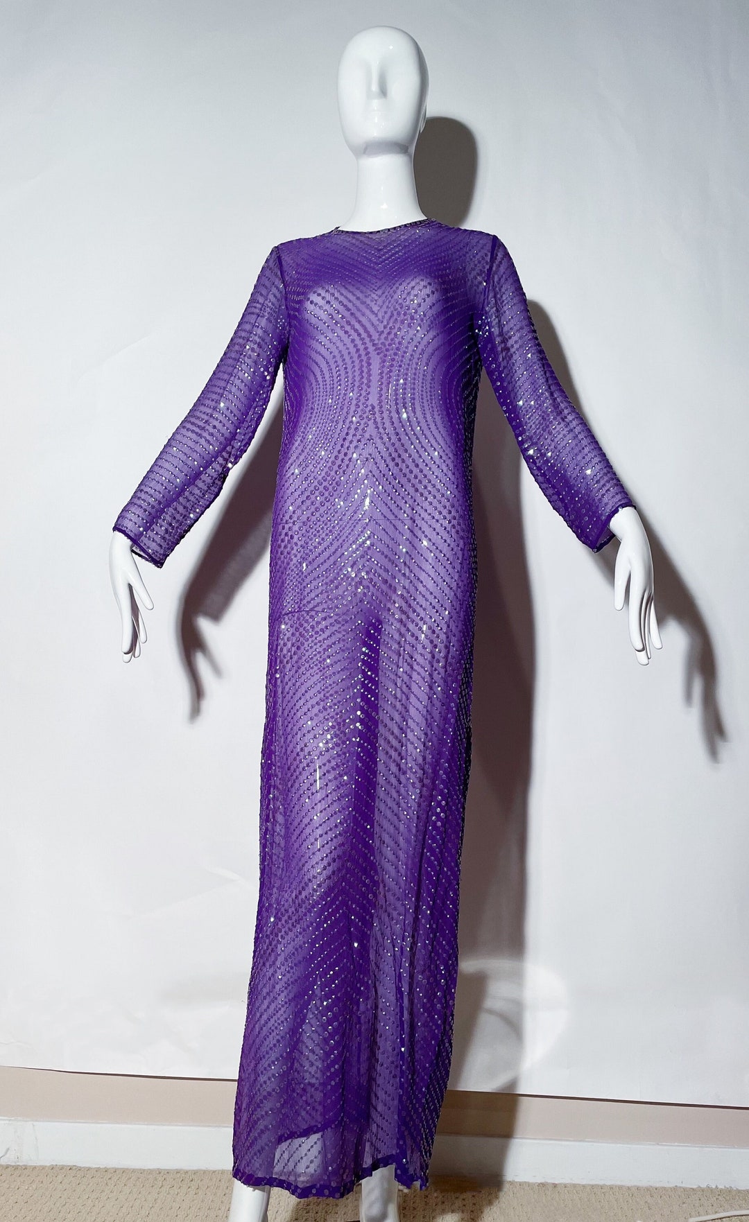 Halston Purple Sheer Sequin Gown - Etsy