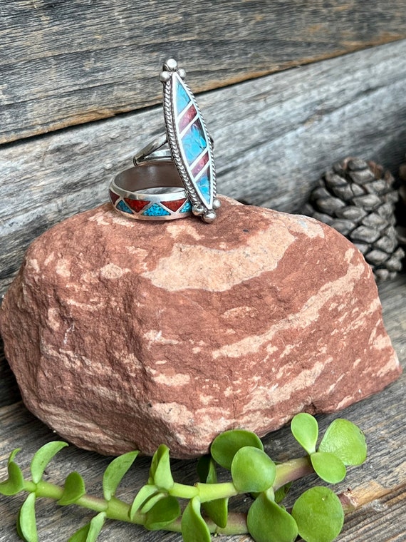 Vintage Navajo Turquoise inlay rings • Native America… - Gem