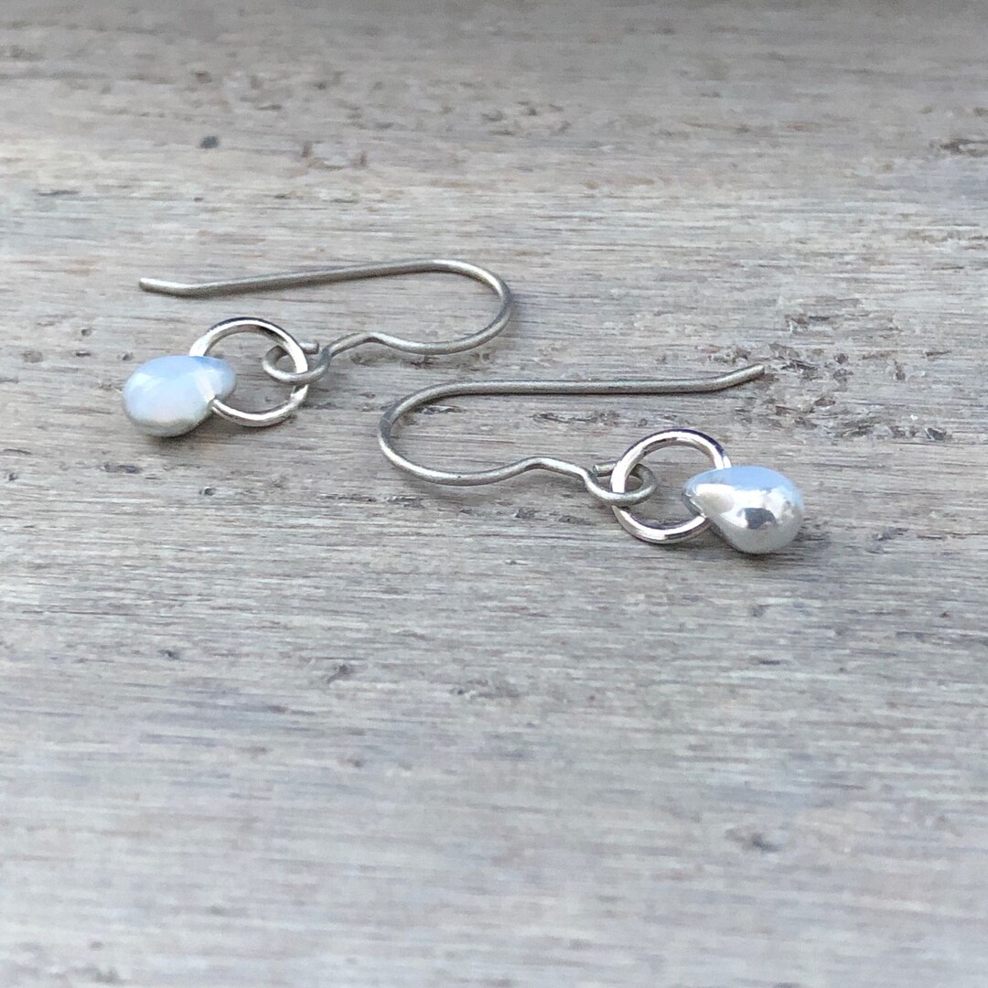 Opal & Silver Tiny Teardrop Earrings, Hypoallergenic Pure Titanium ...