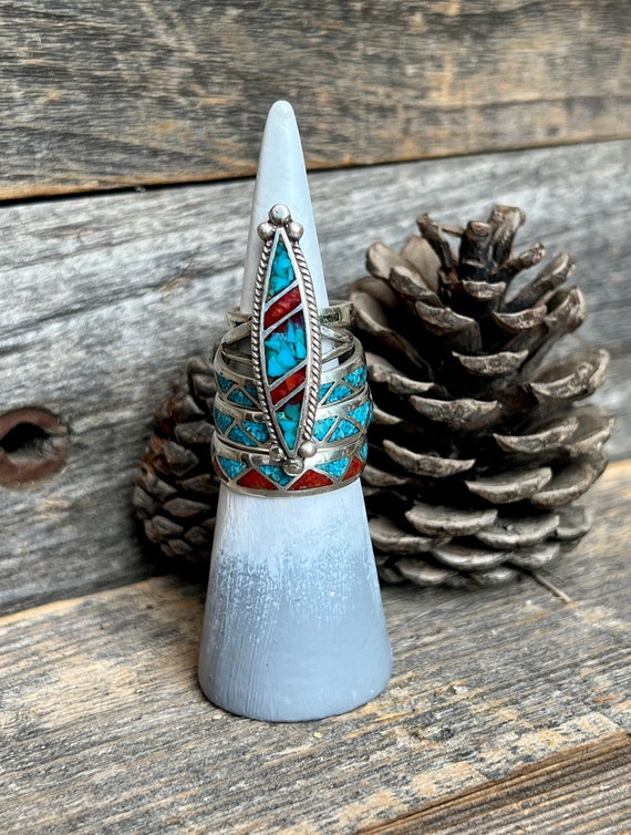 Vintage Navajo Turquoise inlay rings • Native America… - Gem