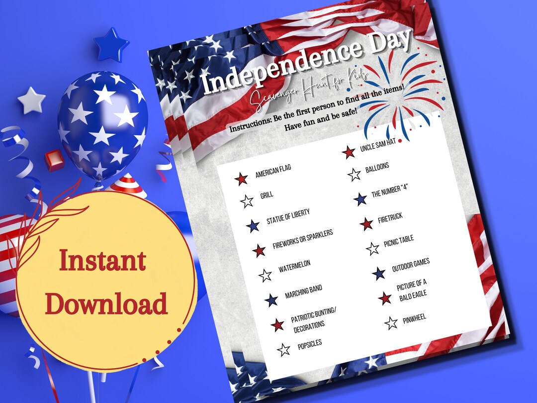 Printable Independence Day Scavenger Hunt for Kids Engaging Activity ...