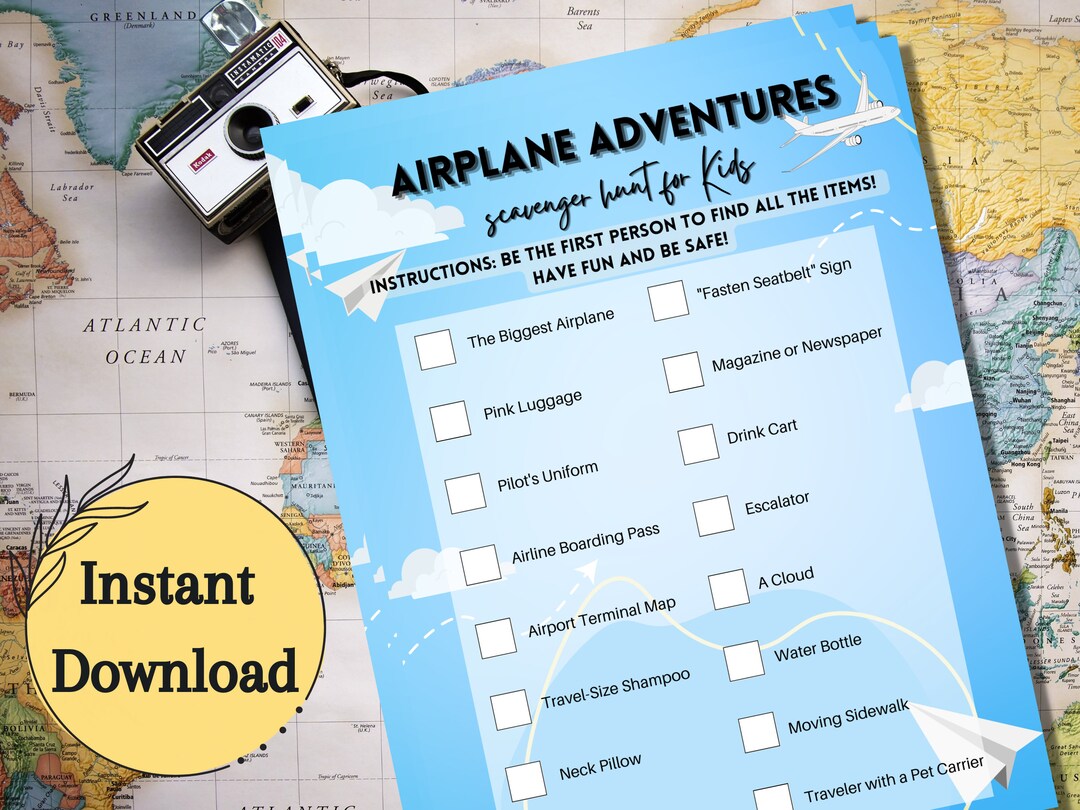 Printable Airplane Travel Scavenger Hunt for Kids | Engaging In-flight ...