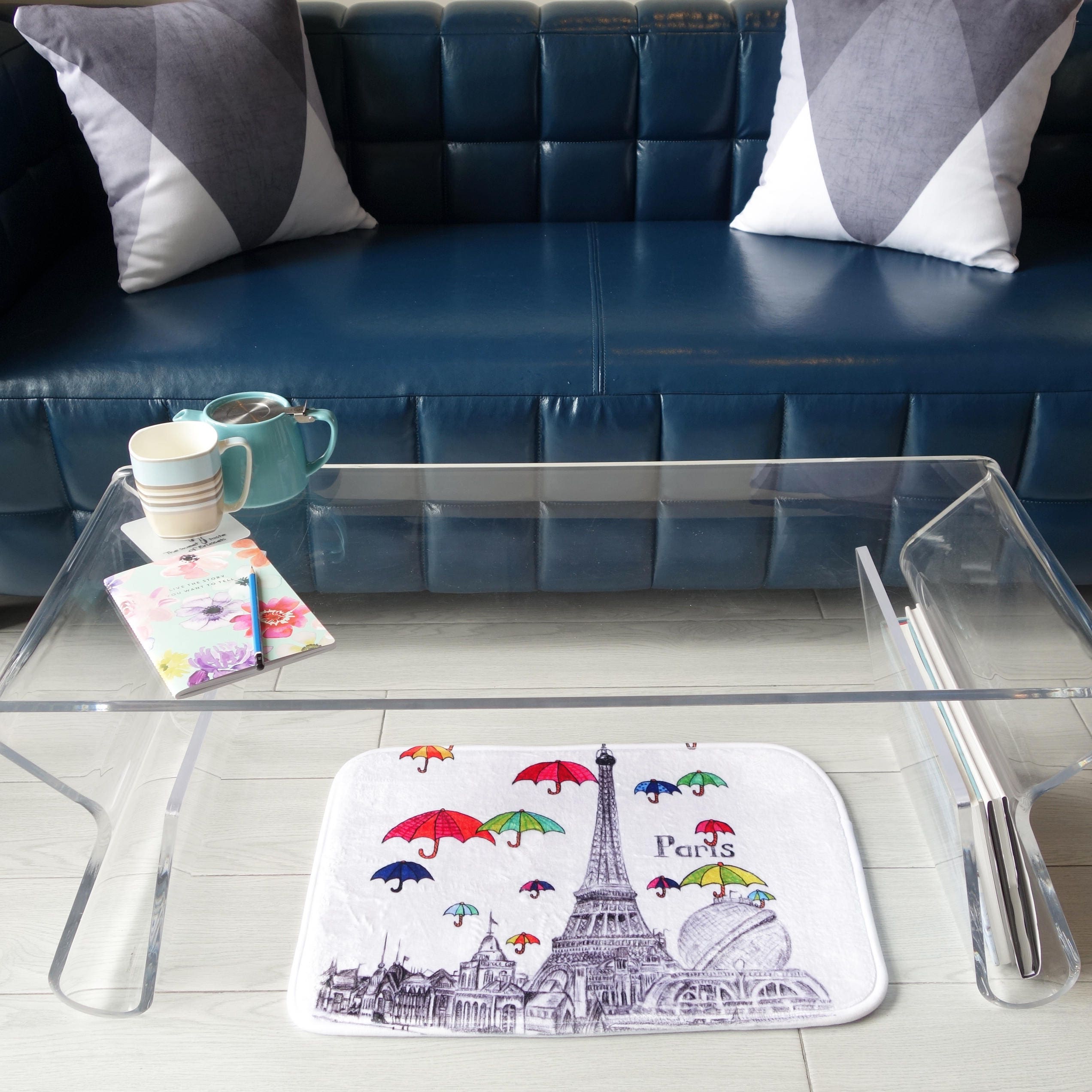 Personalized Travel With Umbrella Illustrated Bath Mat Fuzzy, Foamy and ...