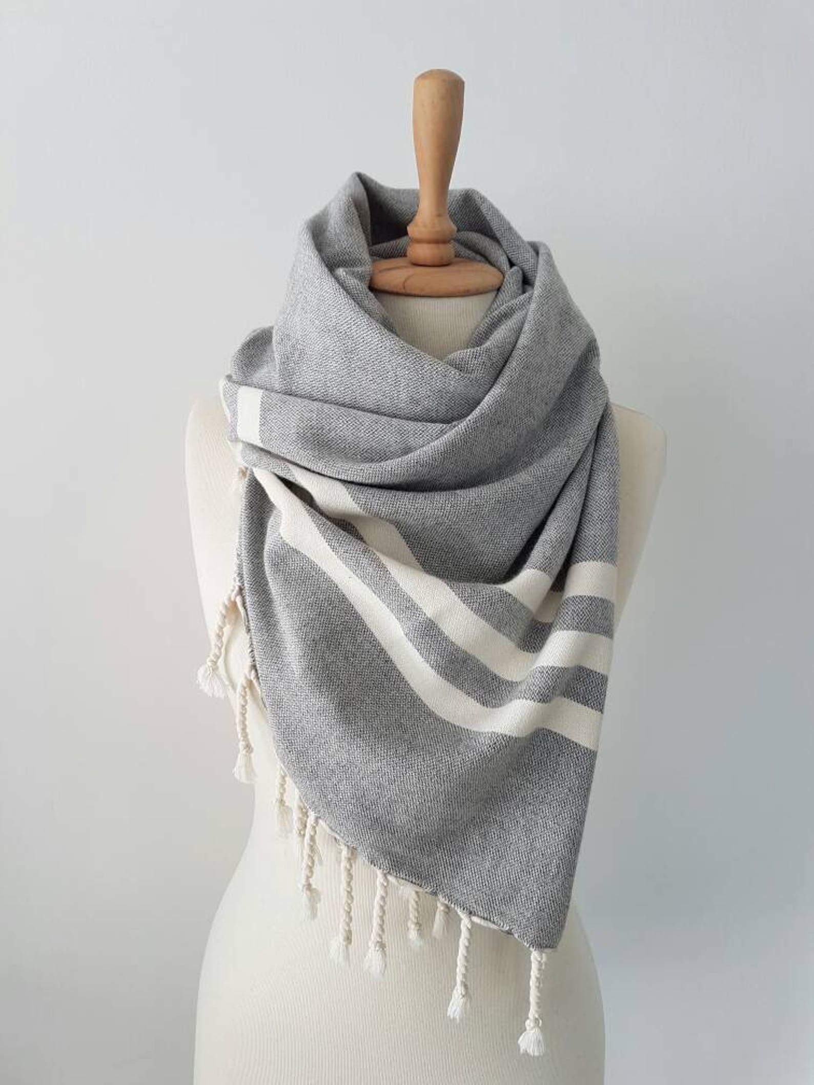 Grey Wool Scarf - Soft Winter Shawl - Merino Wool Scarf - Grey White ...