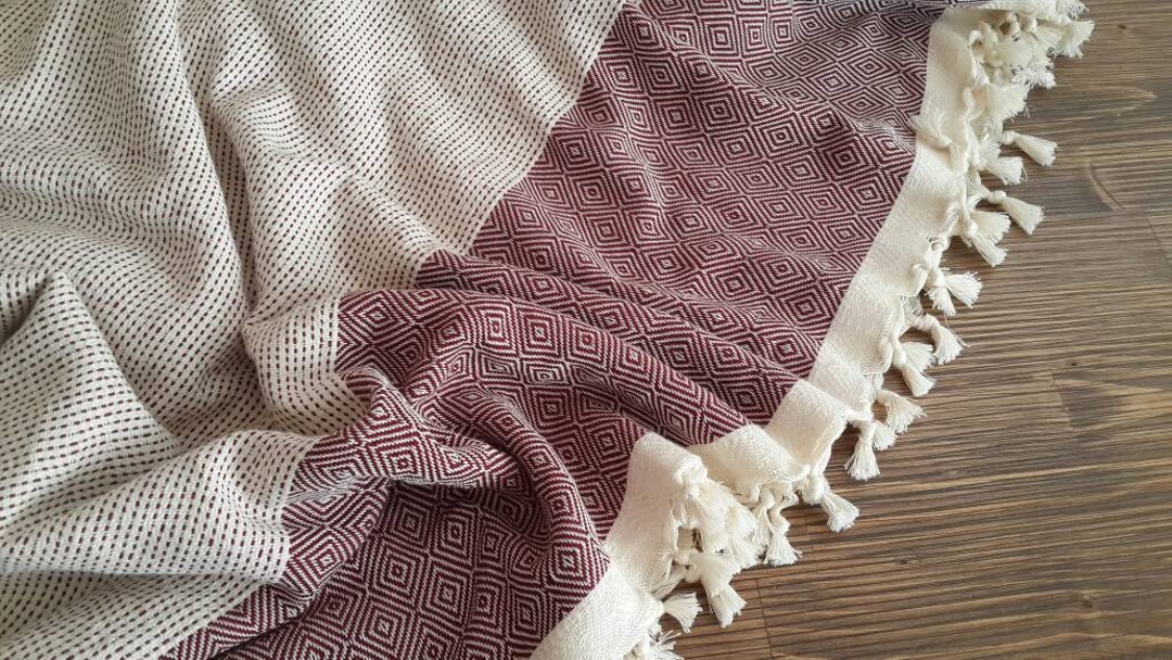 Burgundy Red Blanket - Large Bedspread - 100% Cotton Blanket in Diamond ...