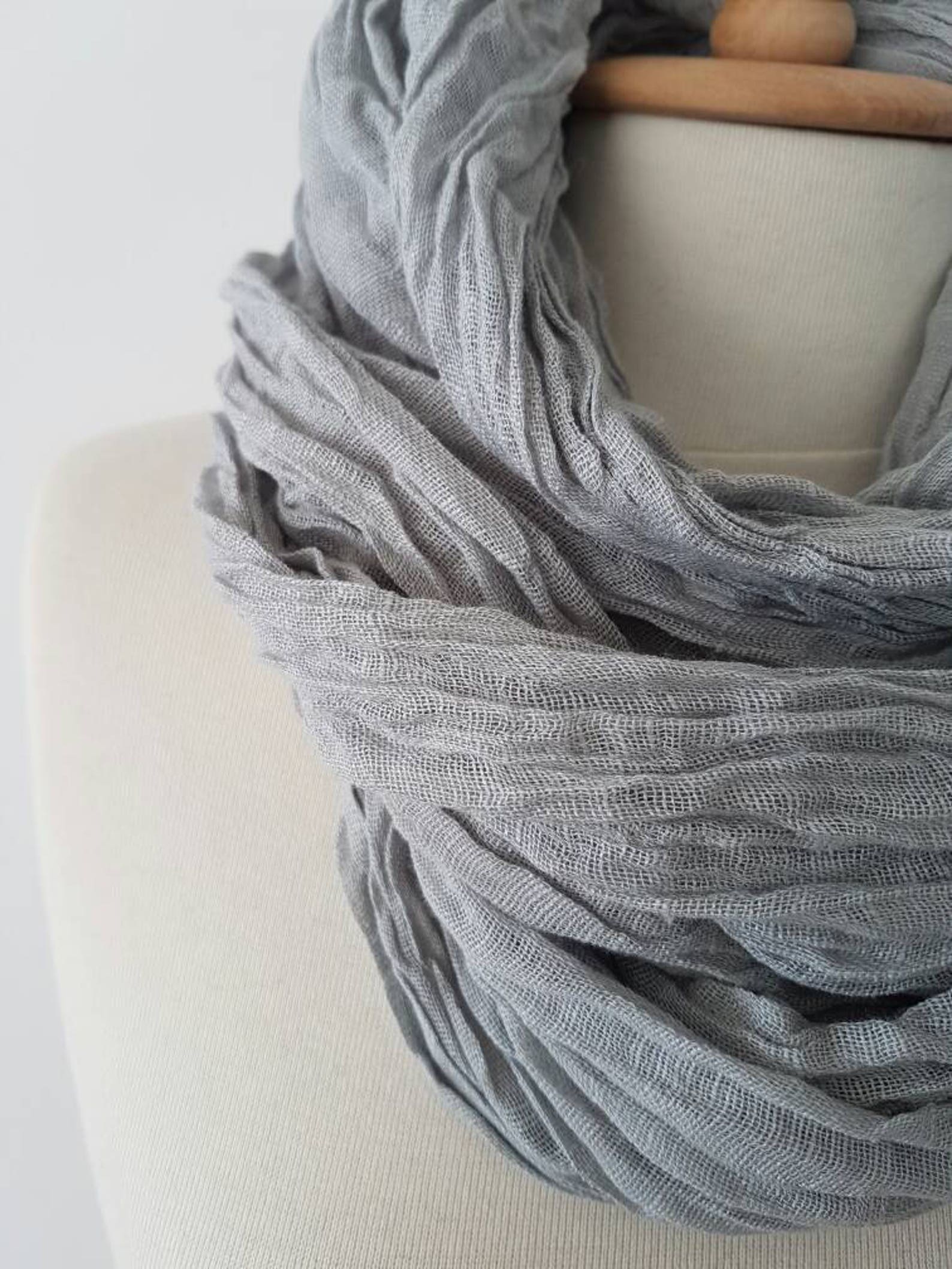 Silver Gray Linen Shawl - Pure Linen Scarf - Long Linen Scarf - Linen ...
