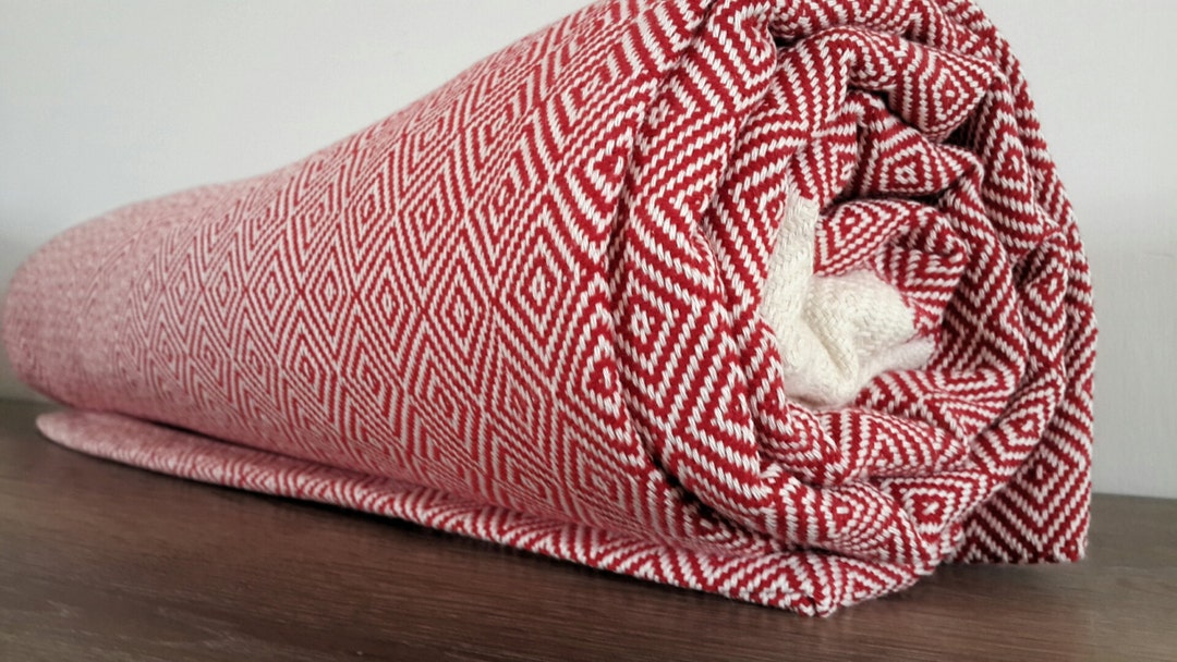 Red Cotton Blanket - Diamonds Blanket Throw - Woven Cotton Blanket ...