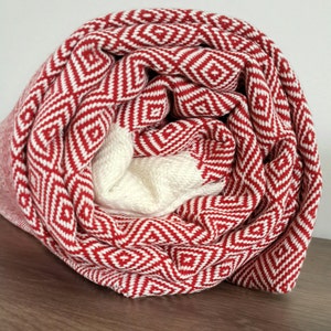 Red Cotton Blanket - Diamonds Blanket Throw - Woven Cotton Blanket ...