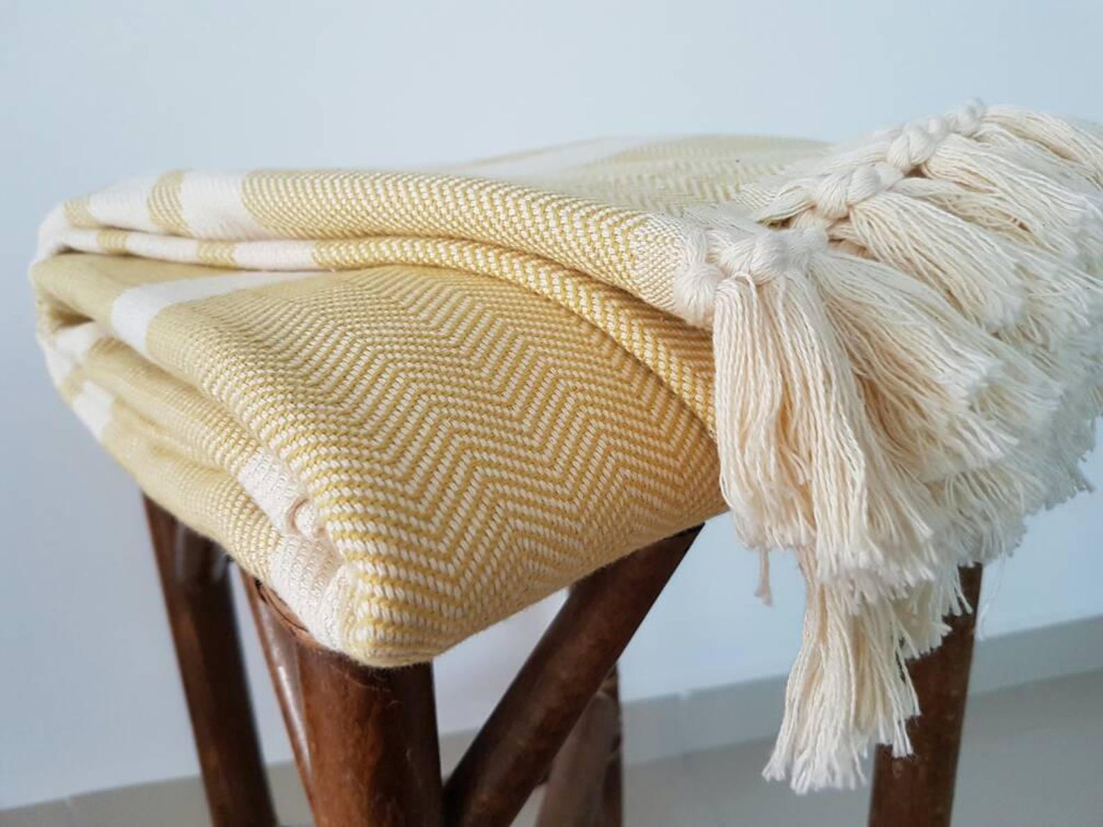 Mustard Herringbone Blanket 100% Cotton Woven Blanket - Etsy