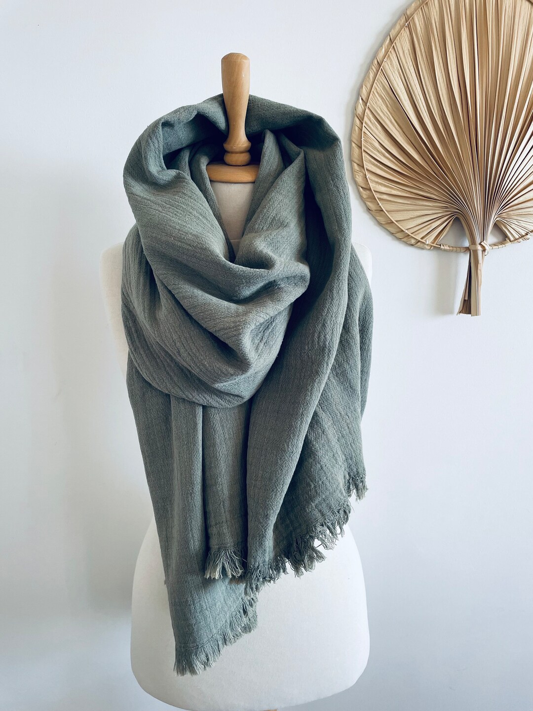 Oversized Moss Scarf Bohemian Style Wrap Huge Cotton Blanket Scarf ...