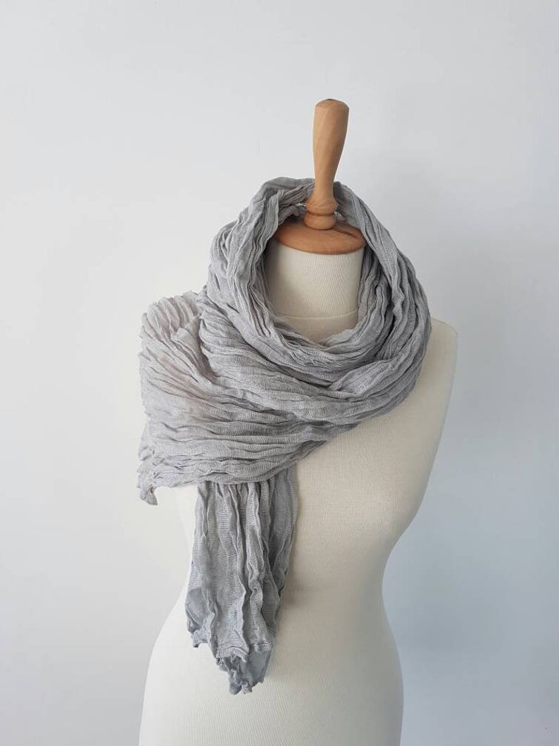 Silver Gray Linen Shawl - Pure Linen Scarf - Long Linen Scarf - Linen ...