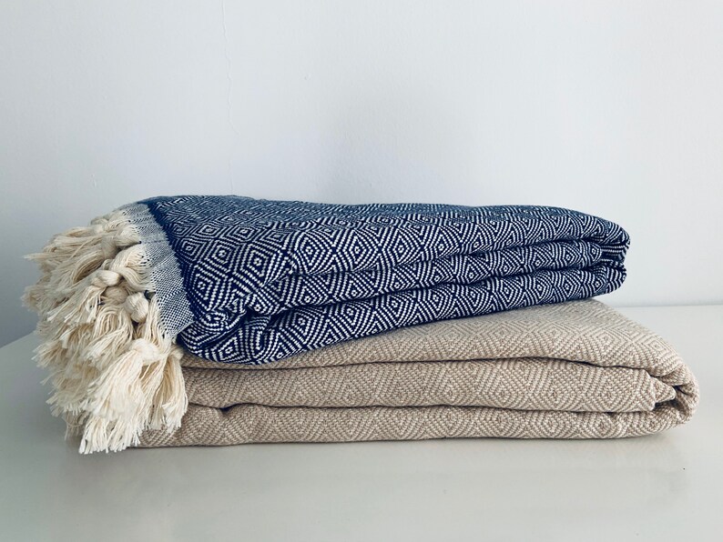 Beige BedCover Huge Family Blanket Woven Tassel Coverlet | Etsy