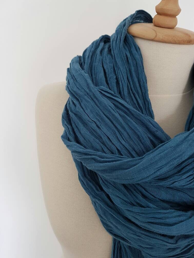 Petrol Blue Linen Scarf Blue Linen Clothing Travel Wrap - Etsy