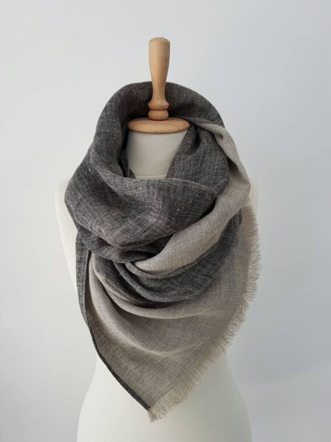 Gauze Cotton Scarf in Gray&light Gray - Unisex Cotton Scarves - Cozy ...