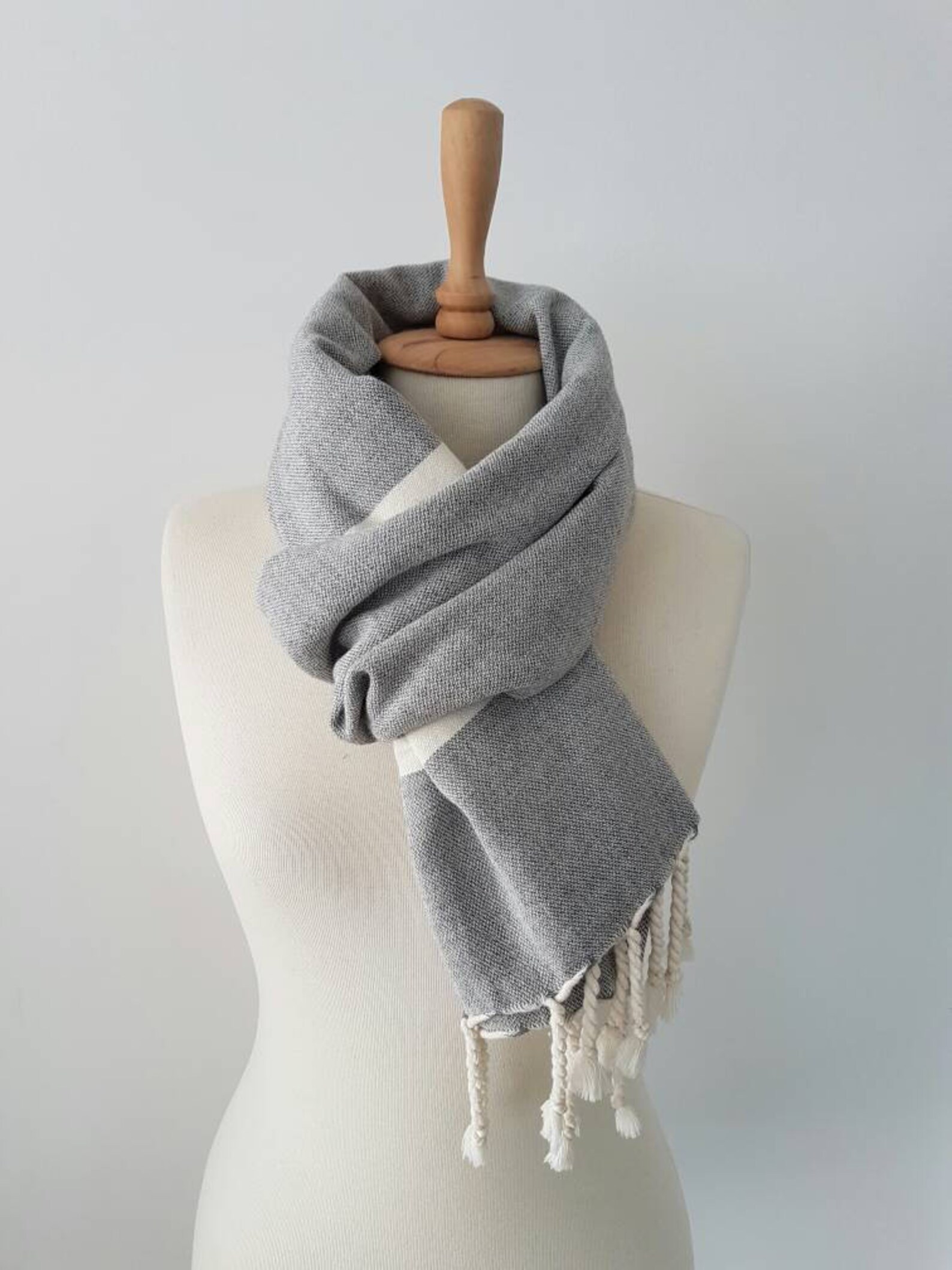 Grey Wool Scarf - Soft Winter Shawl - Merino Wool Scarf - Grey White ...