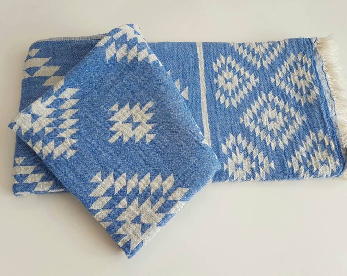 Aztec Towel in Blue Aztec Boho Beach Blanket Festival Throw Ultra Soft ...