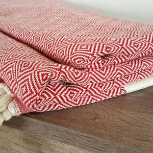 Red Cotton Blanket - Diamonds Blanket Throw - Woven Cotton Blanket ...