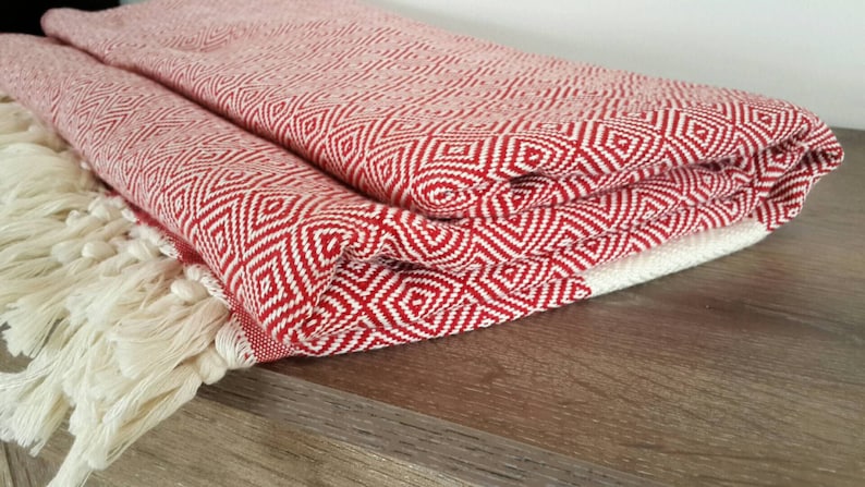 Red Cotton Blanket Diamonds Blanket Throw Woven Cotton | Etsy