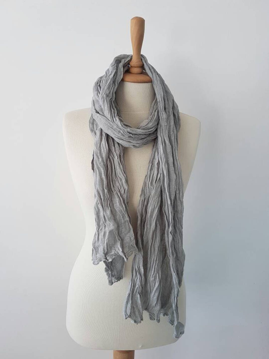 Silver Gray Linen Shawl - Pure Linen Scarf - Long Linen Scarf - Linen ...