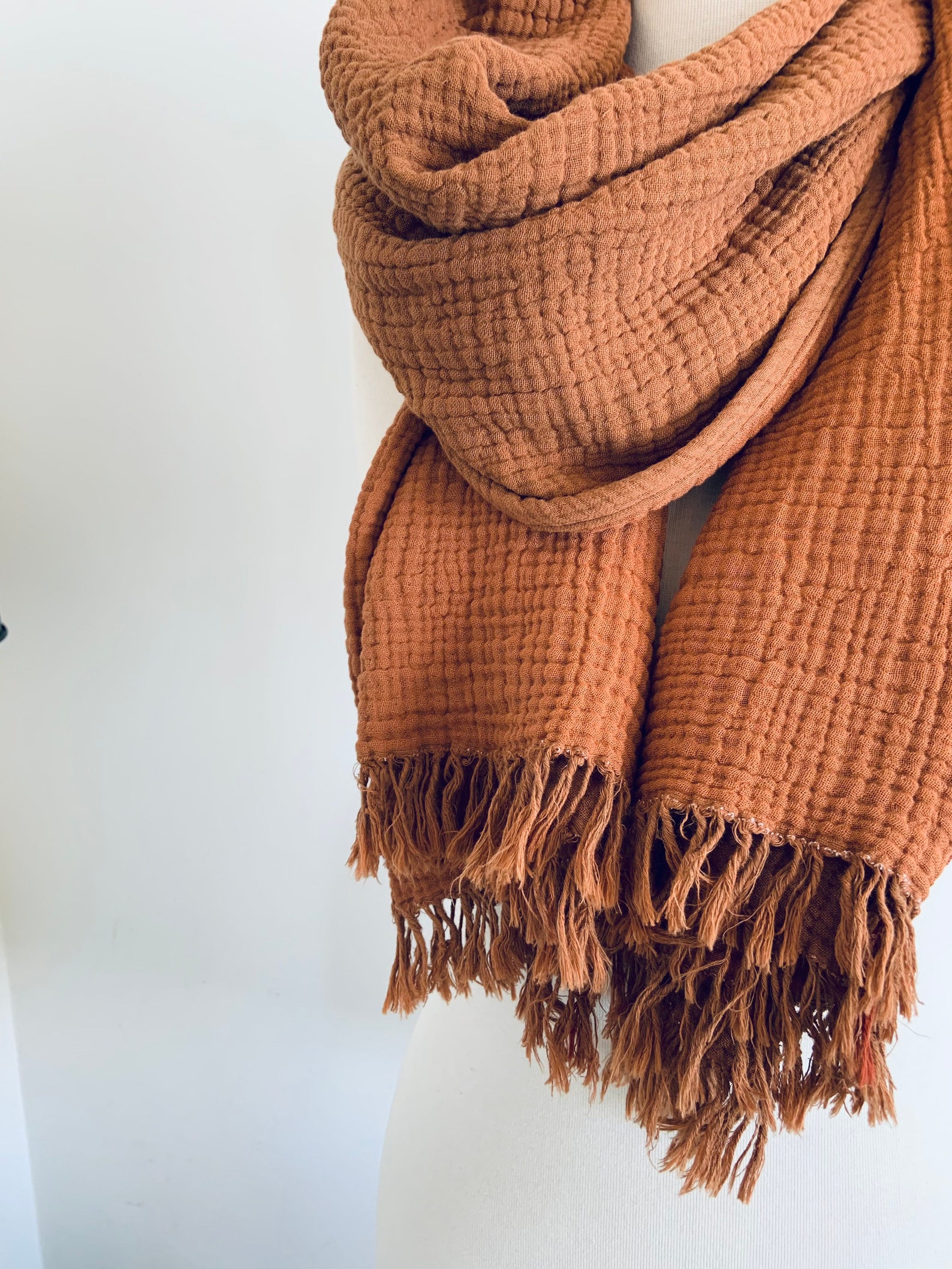 Double Gauze Cotton Scarf - Oversized Shawl in Cinnamon Brown - Boho ...