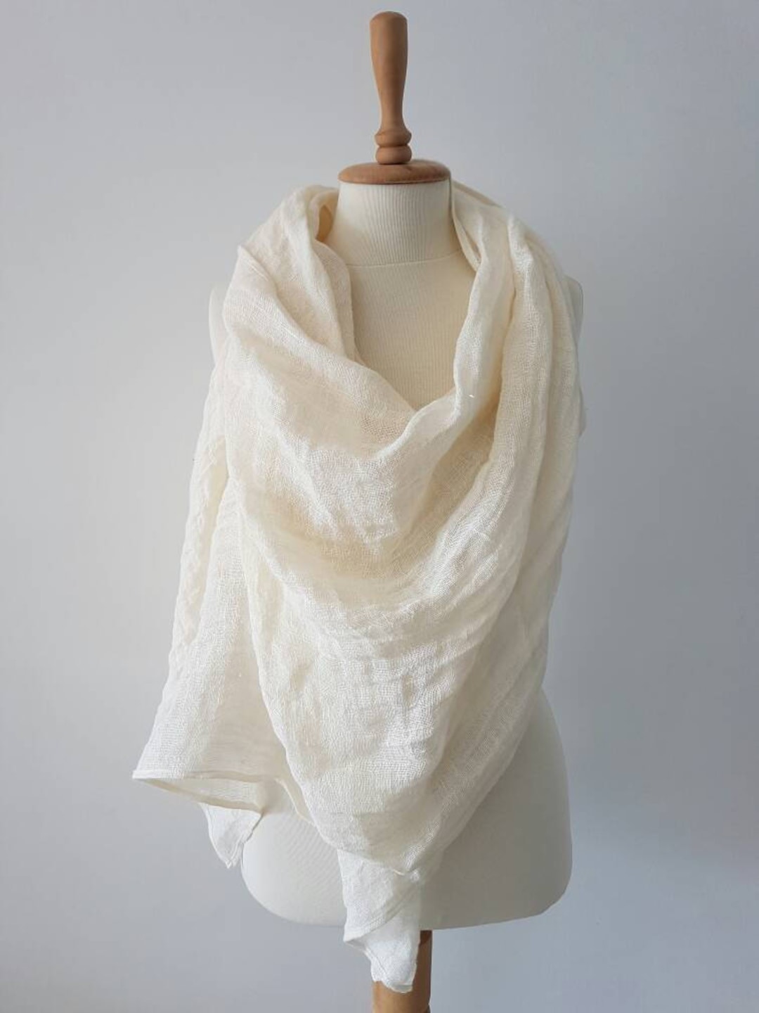 Oversized Linen Scarf in Almond White - Ultrasoft Natural Wrap - Gift ...