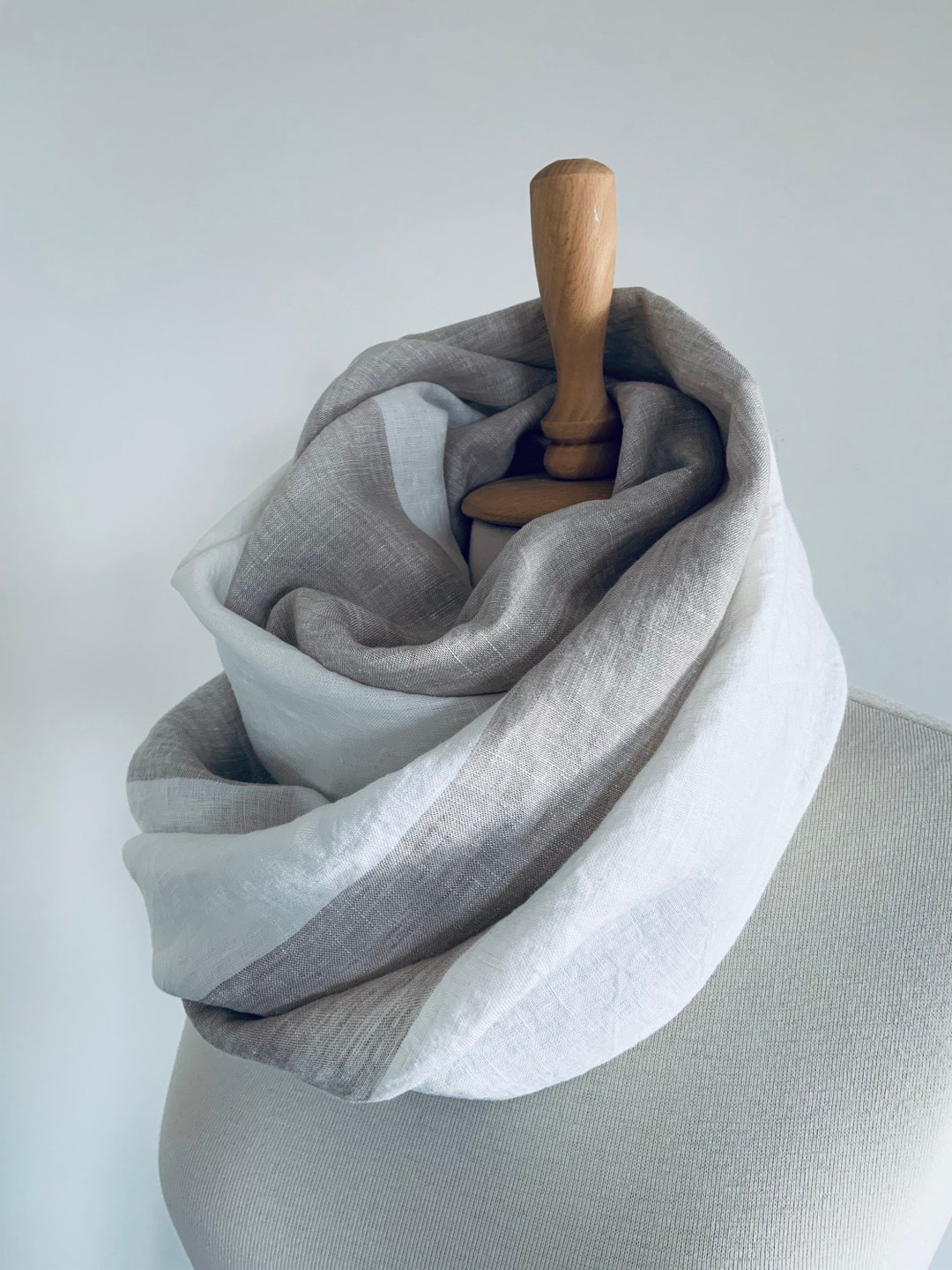 Stripe Linen Shawl - White and Beige Linen Scarf - Lightweight Woman ...