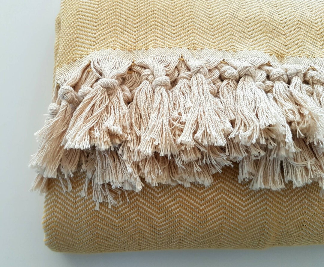 Mustard Yellow Blanket - Woven Chevron Blanket - King Size Bedding ...