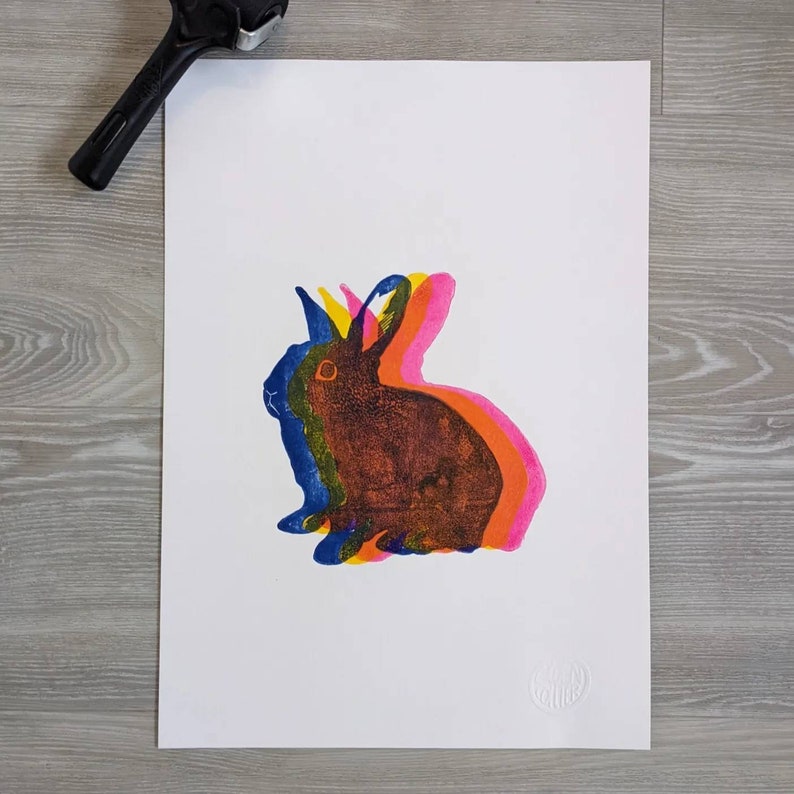 Rabbit on the Turn - A3 3 Layer Lino Print - Etsy