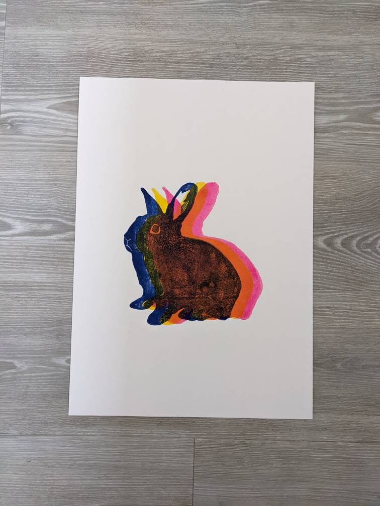 Rabbit on the Turn - A3 3 Layer Lino Print - Etsy