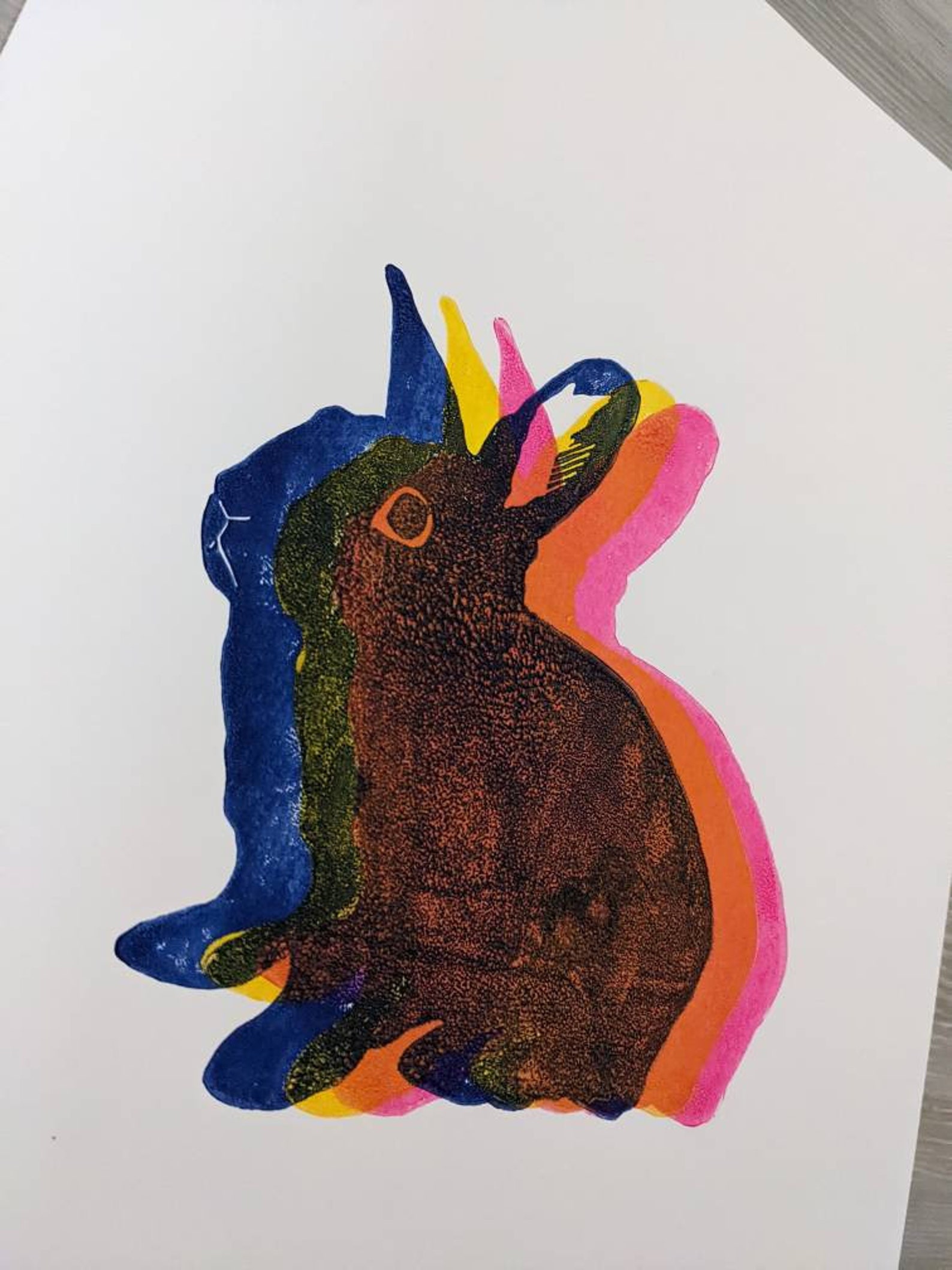 Rabbit on the Turn - A3 3 Layer Lino Print - Etsy