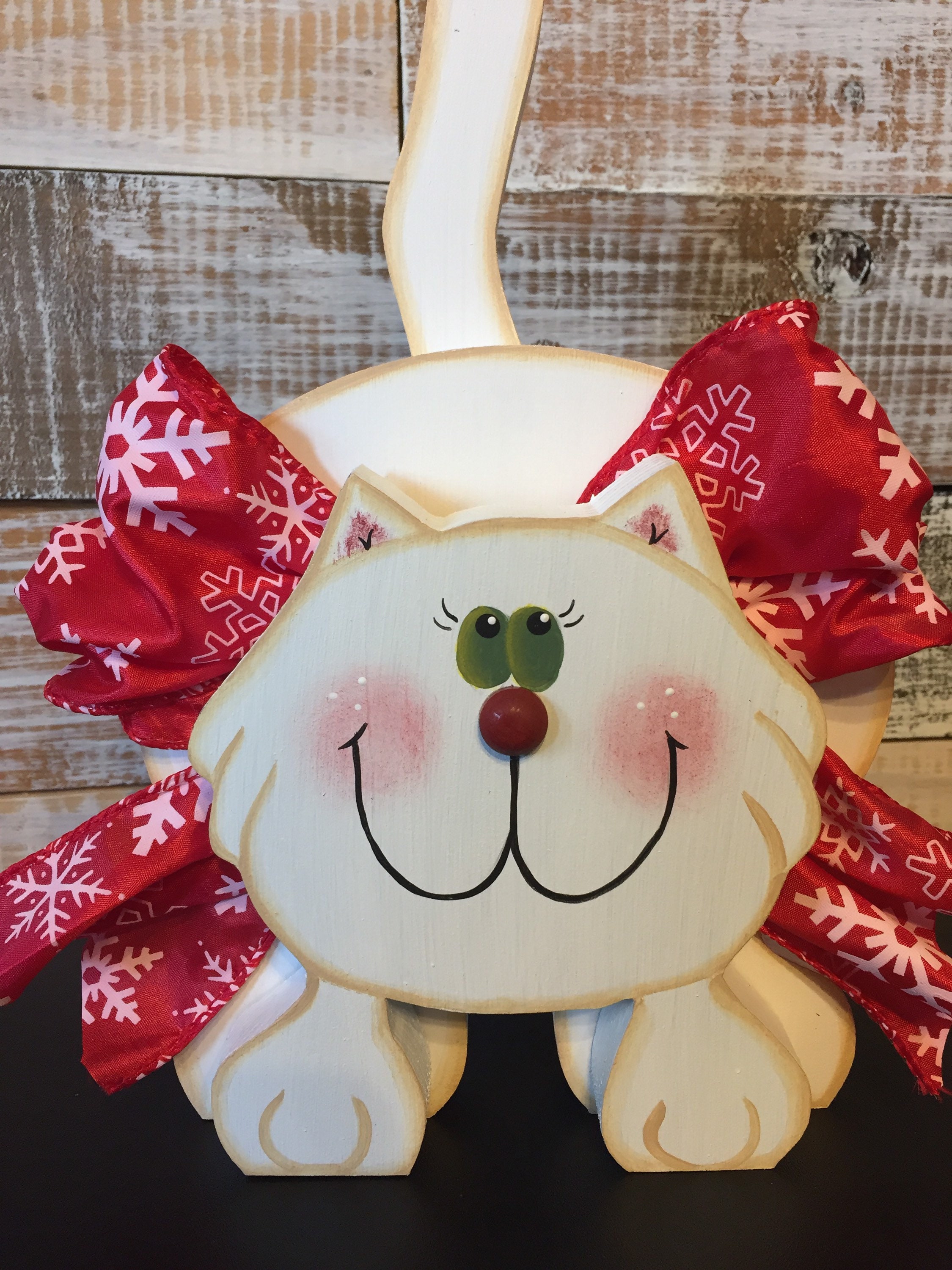 Christmas decor. Christmas fat cat. Made out of wood. | Etsy