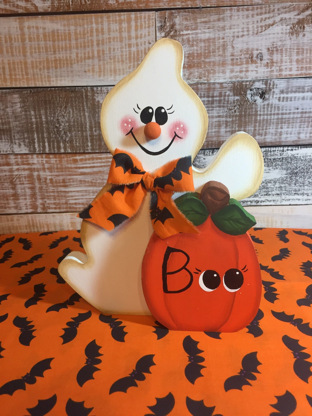 Wood Halloween Decor. BOO! Cute Wood Ghost With Pumpkin. Fun Halloween ...