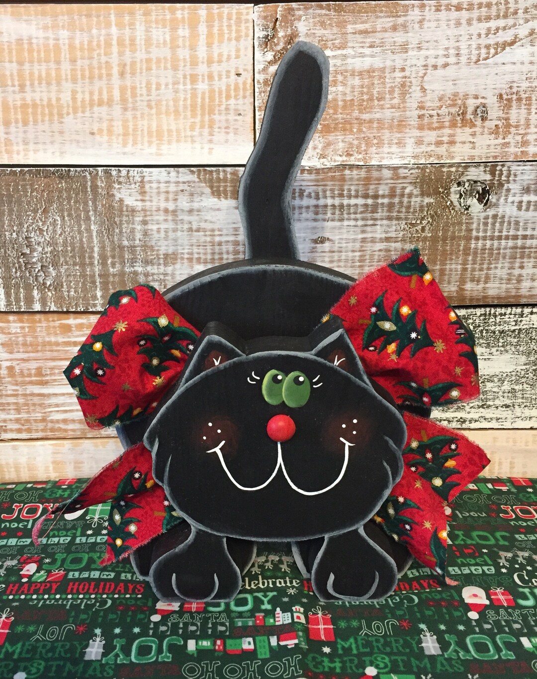 Christmas Decor. Christmas Fat Cat. Made Out of Wood. - Etsy
