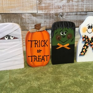 Handmade Halloween Wood Decor: Ghost, Mummy, Frankenstein, Pumpkin Set ...
