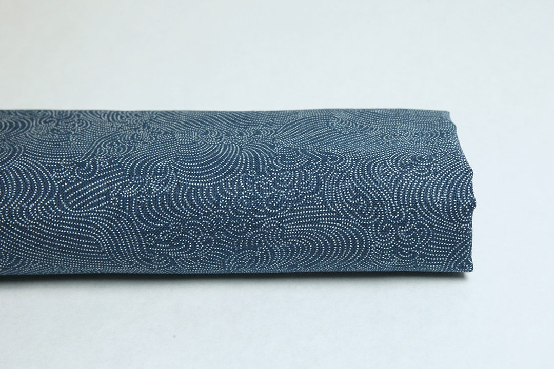 Traditional Japanese Blue Capri Fabric With Nami Pattern - 50cm ...