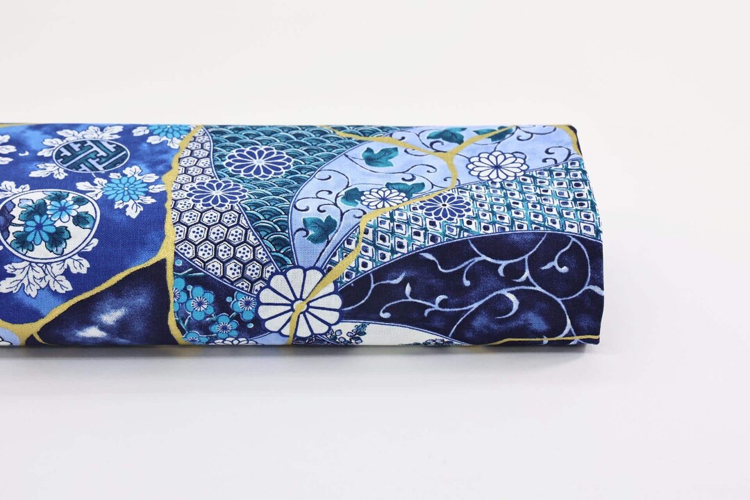 Japanese Fabric Kintsugi Inspired Indigo Blue -50cm- Japanese Fabrics ...