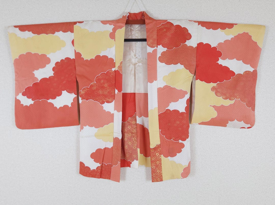 Haori With Red and Yellow Clouds, Vintage Haori, Kimono Jacket ...