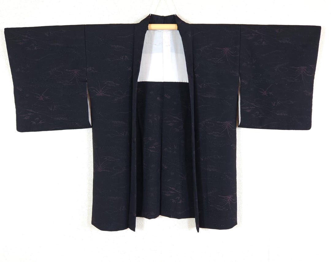 Elegant Black Haori With Shimmering Accents, Vintage Haori, Traditional ...