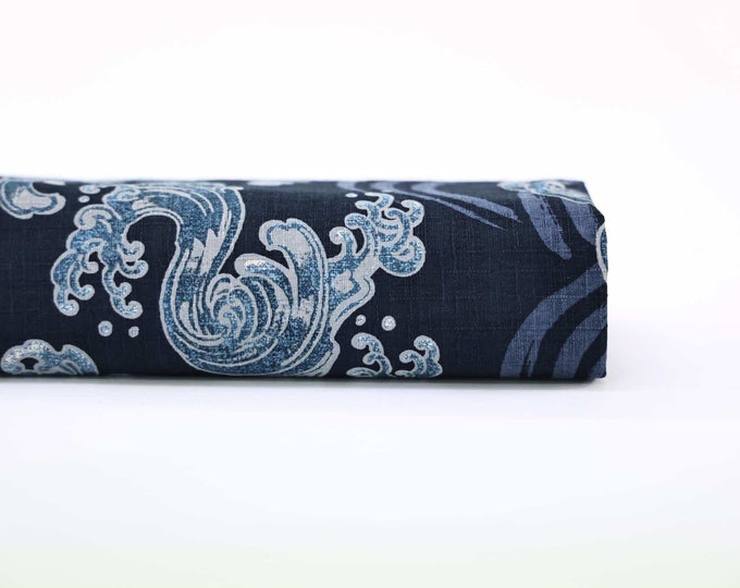 Japanese Fabric Big Wave Blue Background 50cm Japanese Fabric, Kanagawa ...
