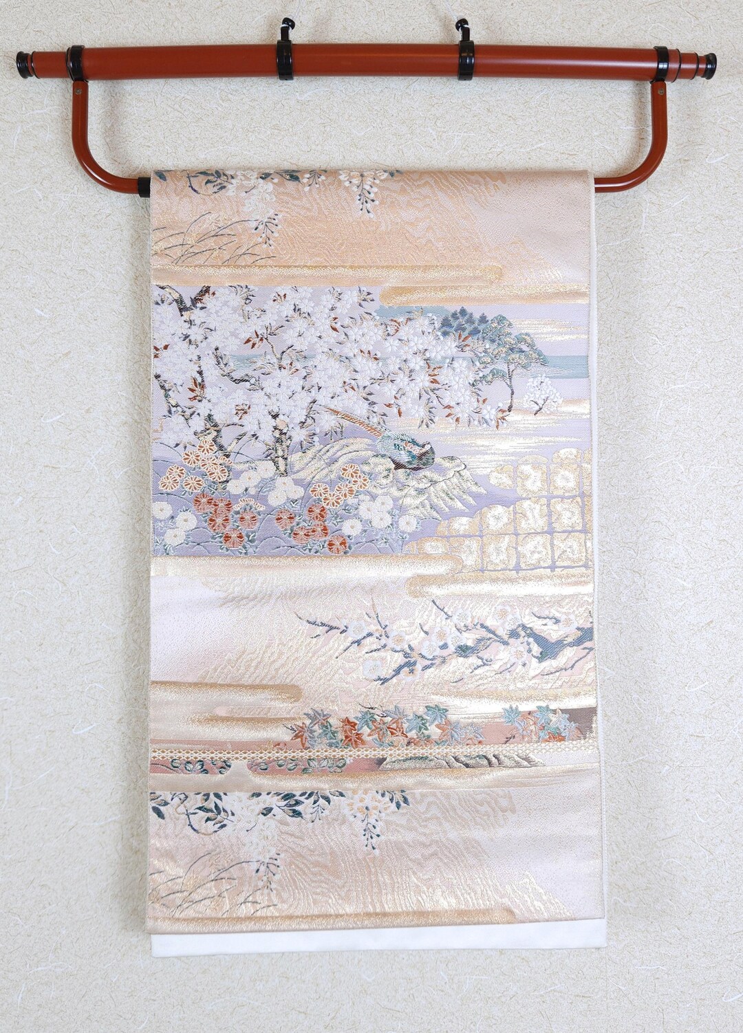 Fukuro Obi in Brocade With Birds and Flowers, Kimono Belt, Fukuro Obi ...