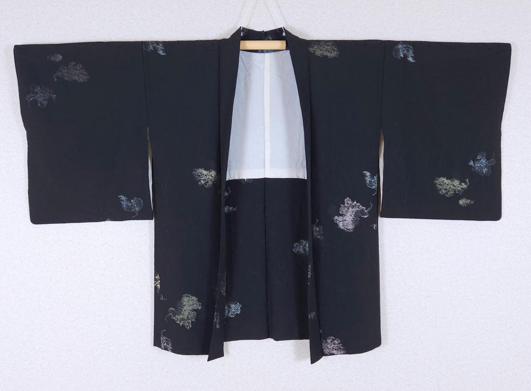 Black Jacquard Haori With Metallic Patterns, Vintage Haori, Haori ...