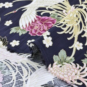 Japanese Tsuru Fabric Floral Pattern Blue Background 50cm Japanese ...