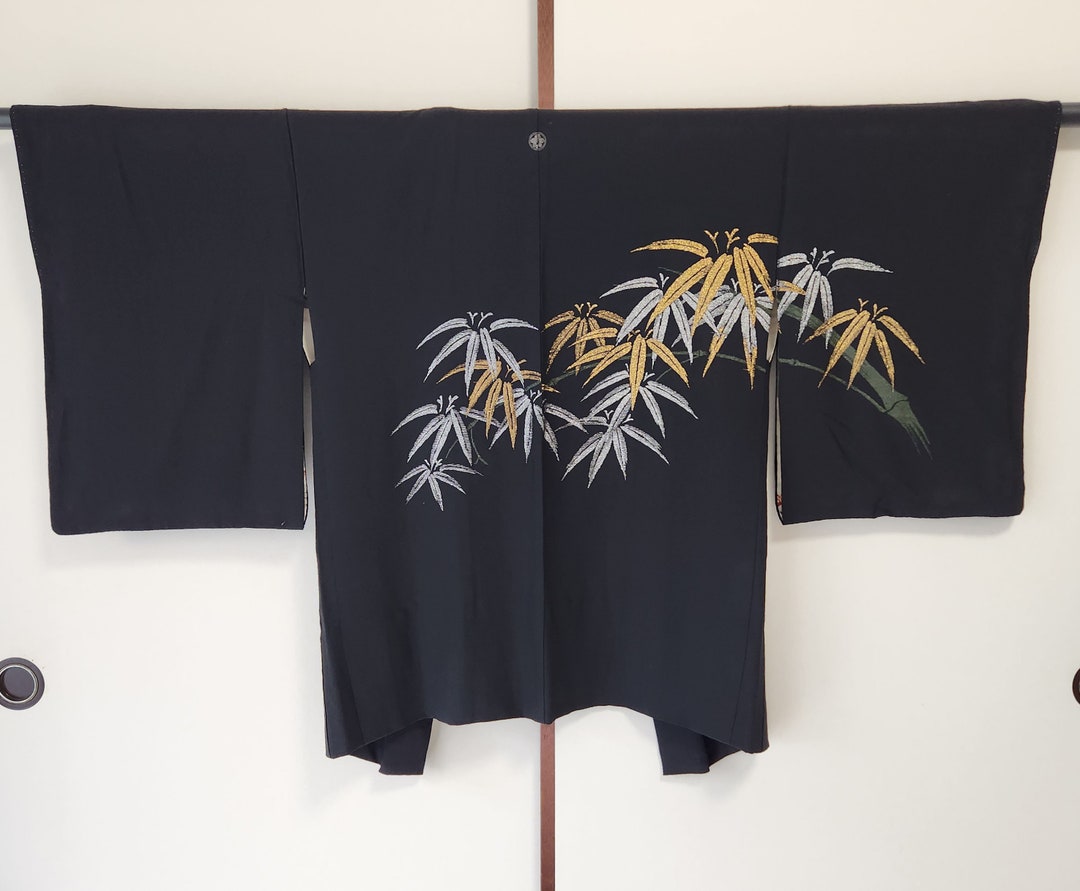Gold Bamboo Black Haori, Vintage Haori, Haori, Traditional Haori ...