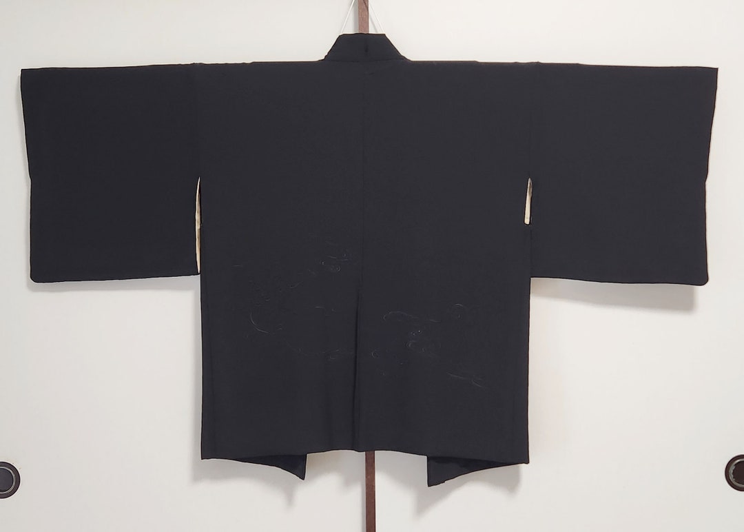 Black Silk Haori Embroidered With Clouds, Vintage Haori, Traditional ...