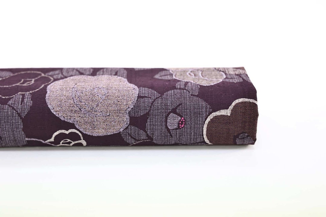 Japanese Dobby Cotton Floral Tsubaki Purple - 50cm - Japanese Pattern ...