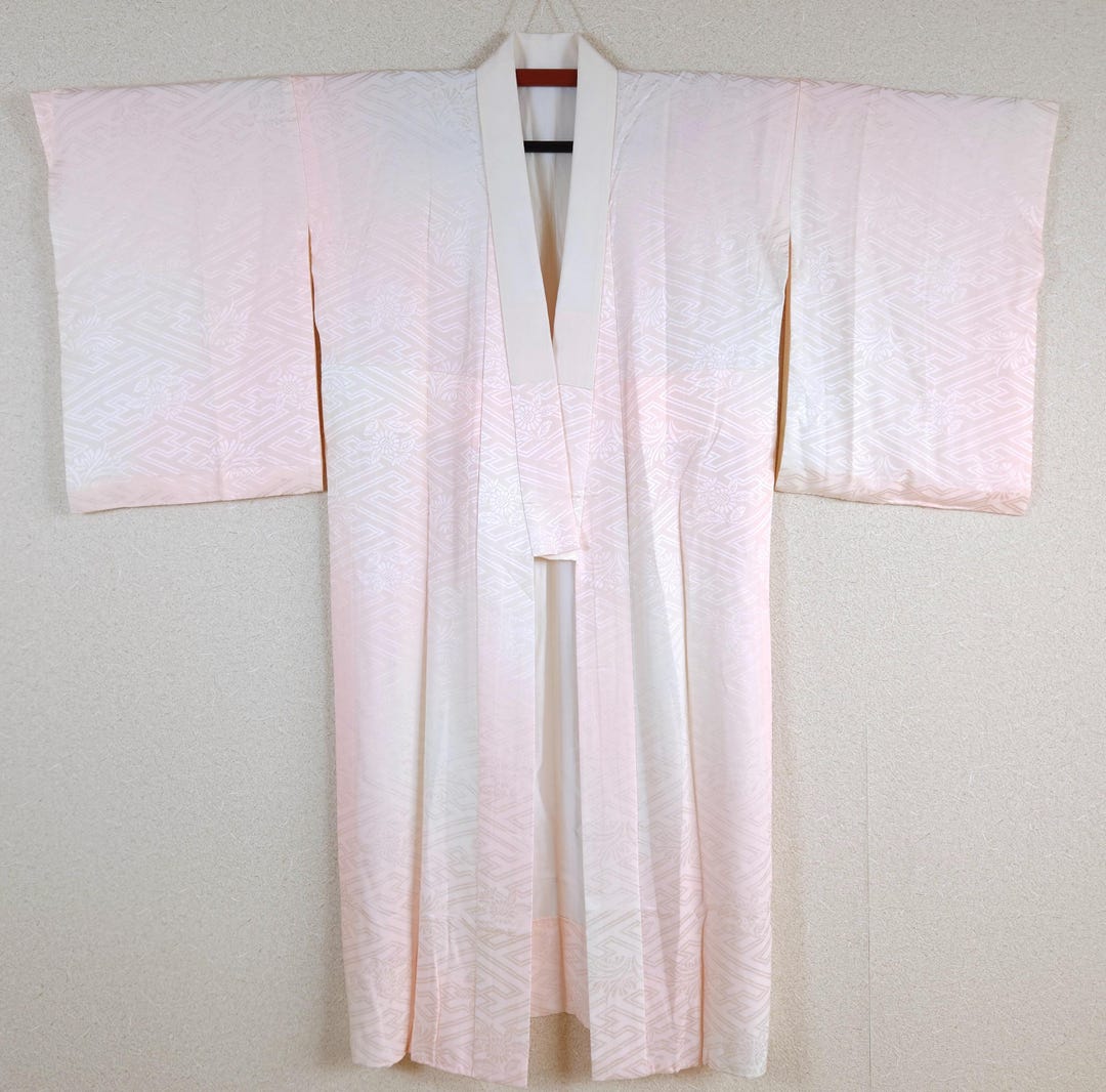 Nagajuban in Pink Brocade With Sayagata Pattern, Nagajuban, Kimono ...