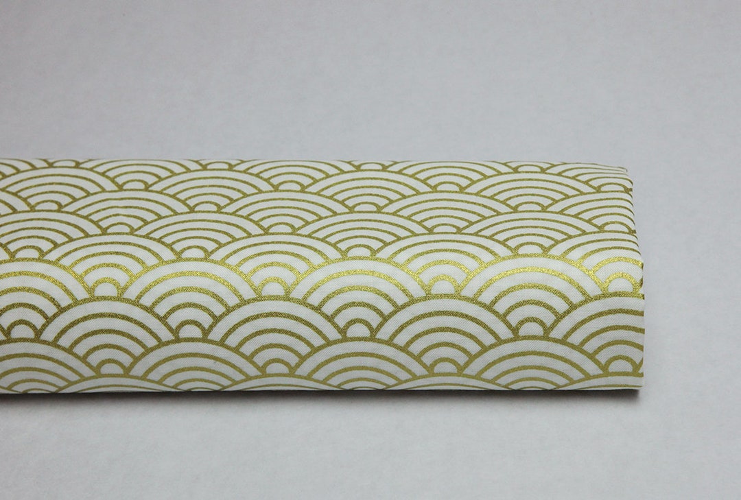 Japanese Seigaiha Fabric Gold White Background 50cm, Seikaiha Gold ...